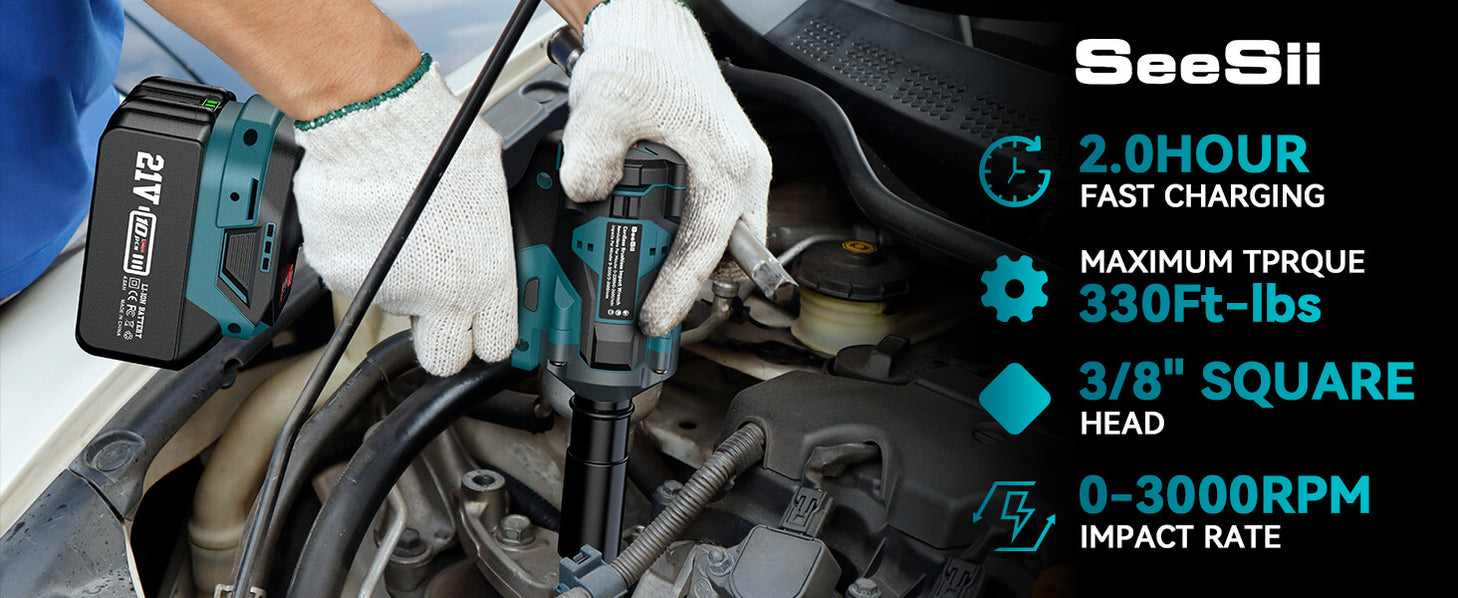 Seesii WH450 3/8" 450N.m Brushless Impact Wrench, 4.0Ah Battery — SeeSii