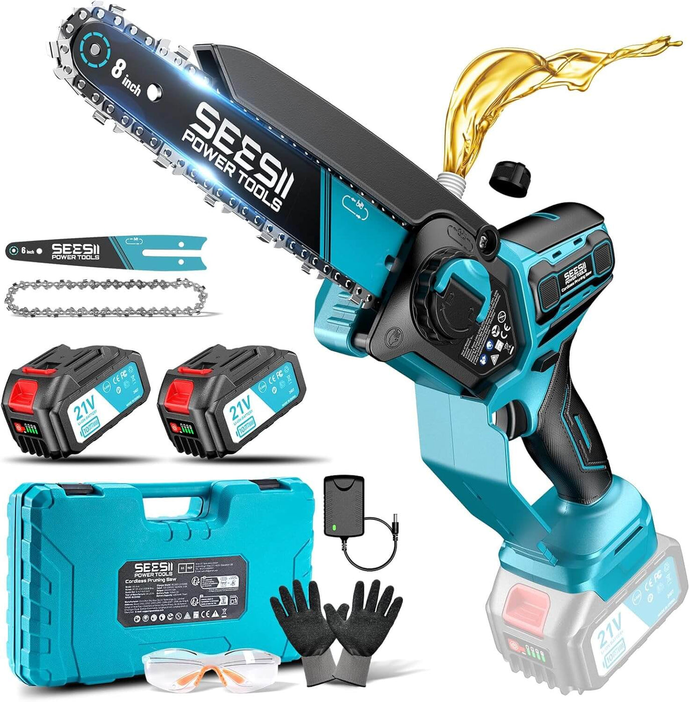 SEESII 6 & 8 Cordless Chainsaw, 1000 W Mini Chainsaw with 2 x 4000 mAh ...