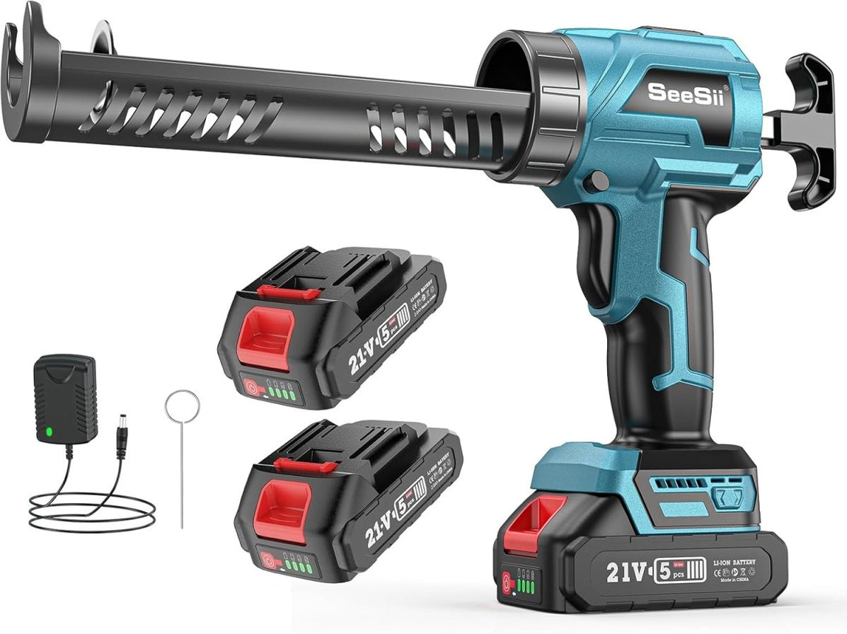 Seesii 21V Cordless Caulk Gun, 10oz/300ml, 2 Batteries, 4-Speed — SeeSii