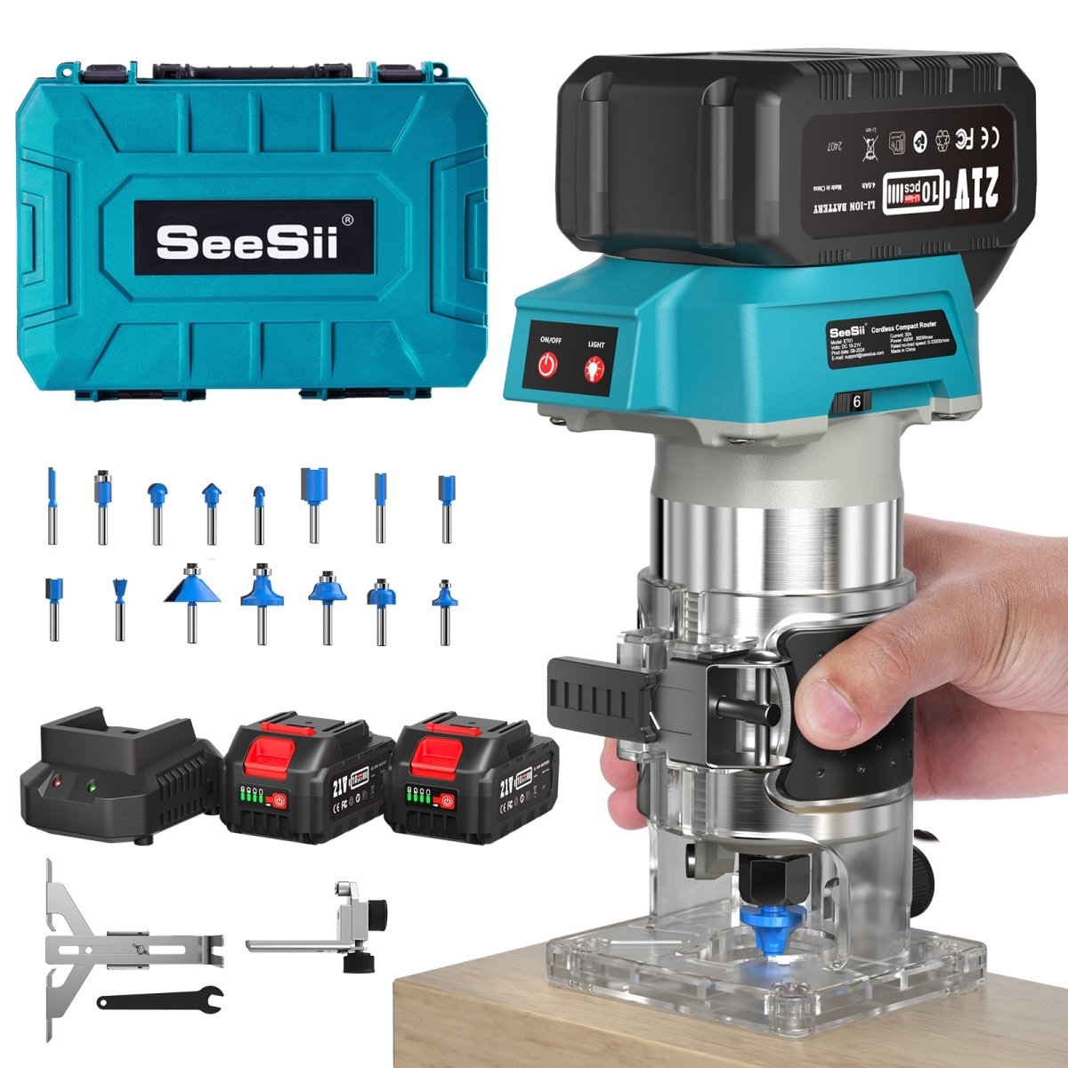 SEESII Cordless Wood Router Tool, Plunge Router for Woodworking, Dual 4 ...