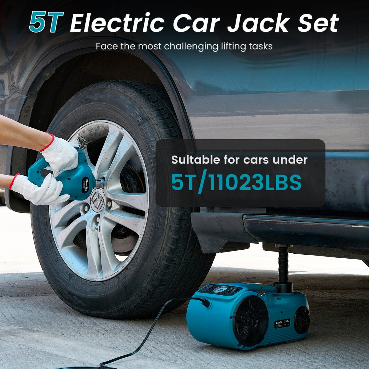 Seesii Electric Car Jack, 5 Ton Car Jack kit, 12V Hydraulic Jack with ...