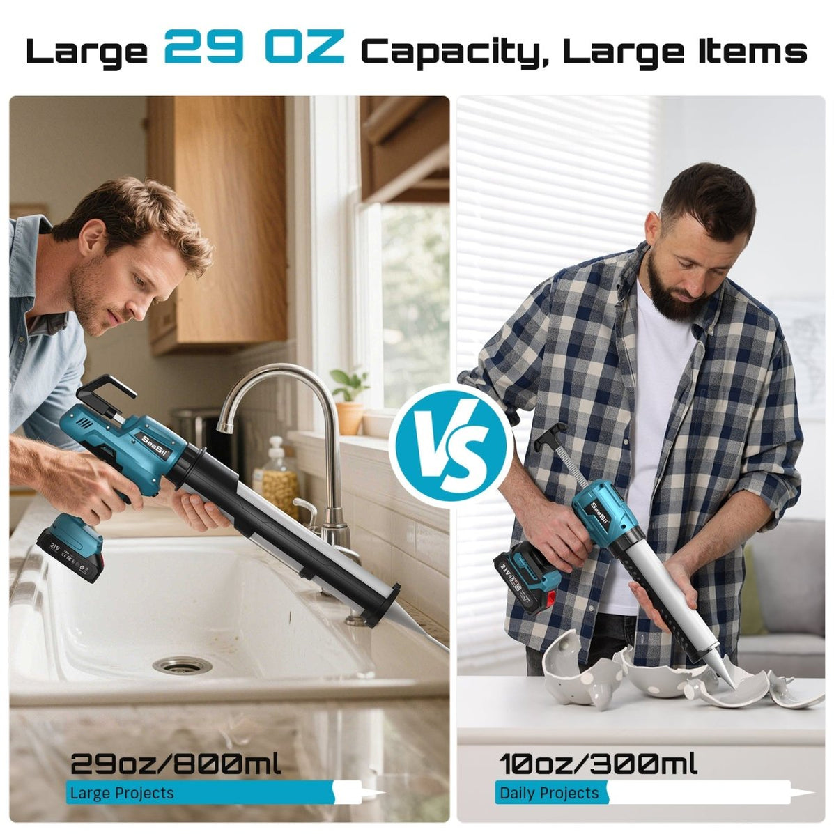 SEESII Electric Caulking Gun 29oz, Cordless Caulk Gun w/ 2000mAh Batte ...