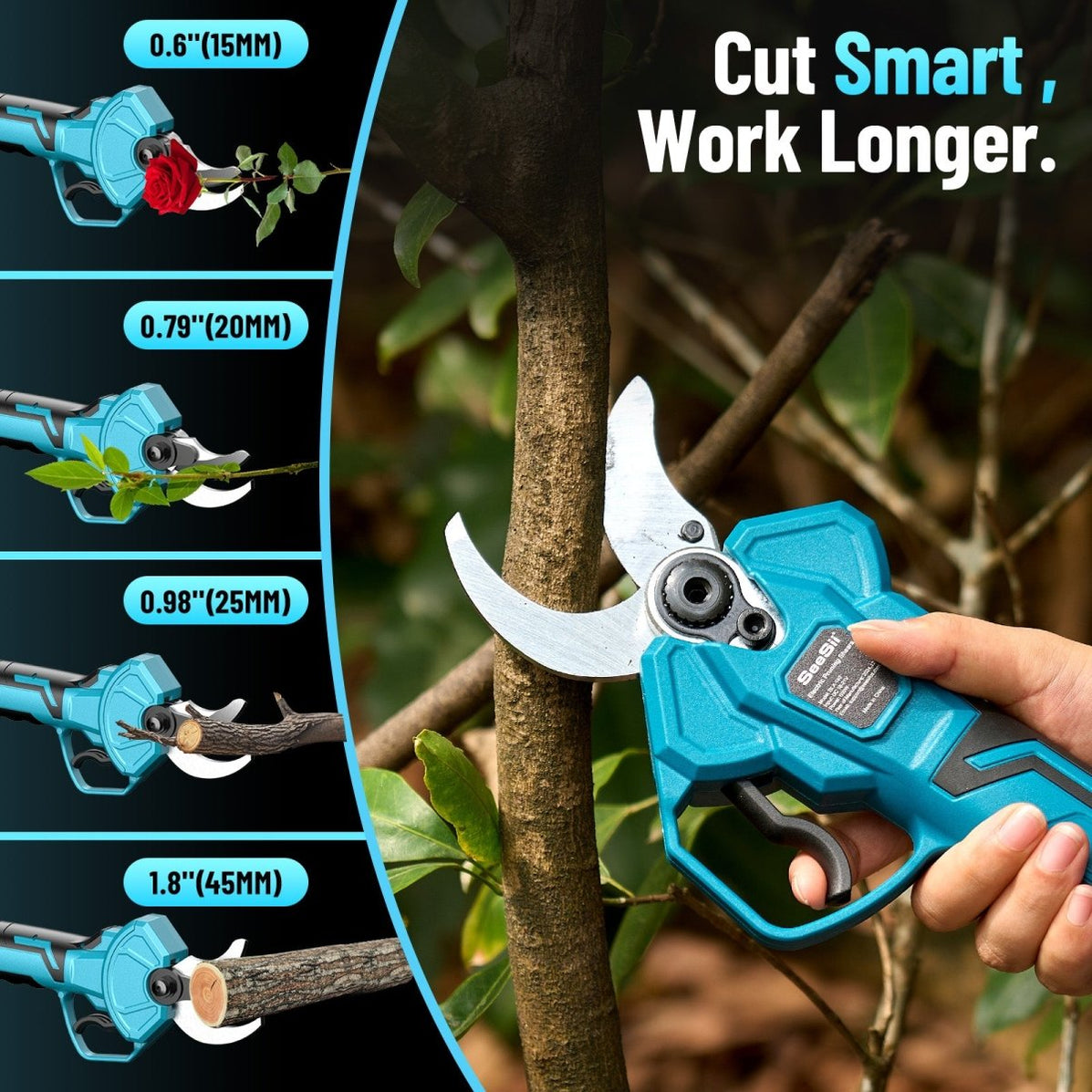 Electric Pruning Shears for Gardening, 1.8" Cordless Power Pruner with ...