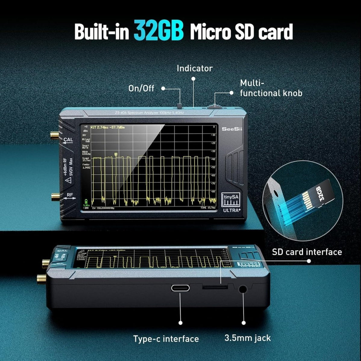 TinySA Ultra+ Spectrum Analyzer 5.4 GHz | Handheld RF Analyzer + LNA ...