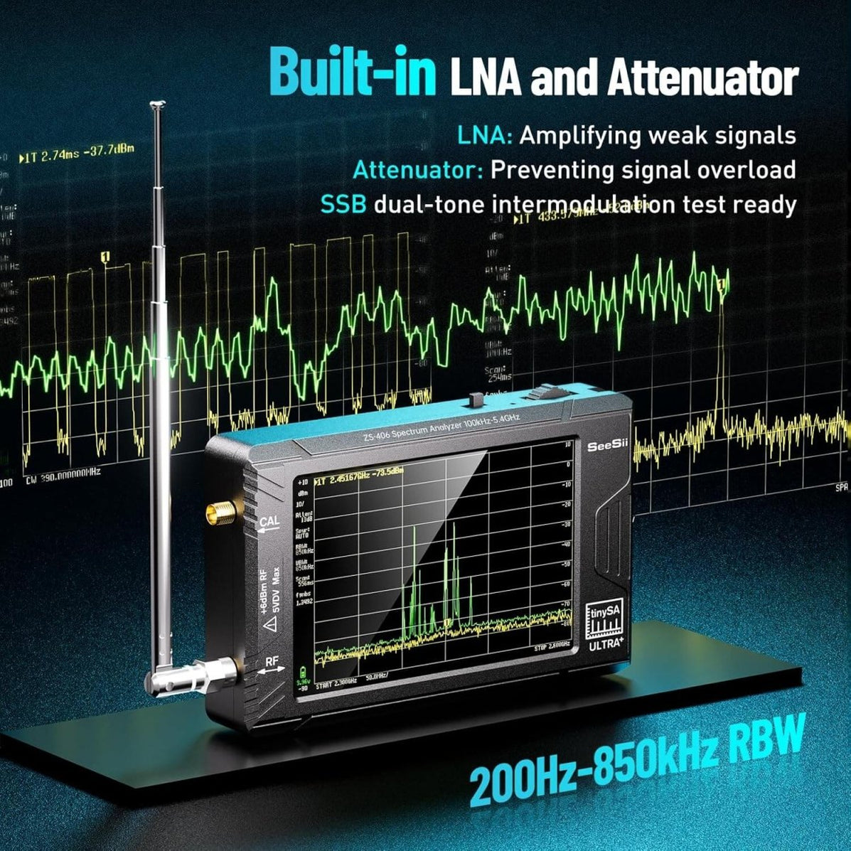 TinySA Ultra+ Spectrum Analyzer 5.4 GHz | Handheld RF Analyzer + LNA ...