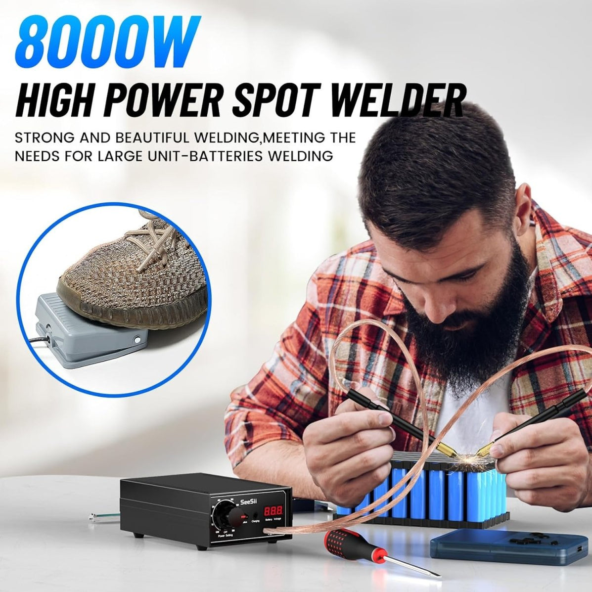 Seesii 8000W Spot Welder SEE-08 10-90 Gears with Dual Pulse Output — SeeSii