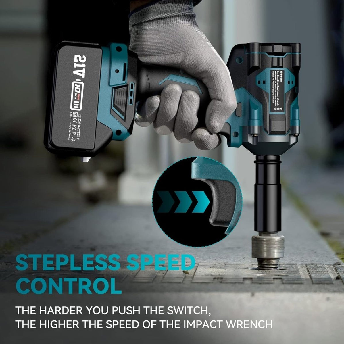 Seesii WH450 3/8" 450N.m Brushless Impact Wrench, 4.0Ah Battery — SeeSii