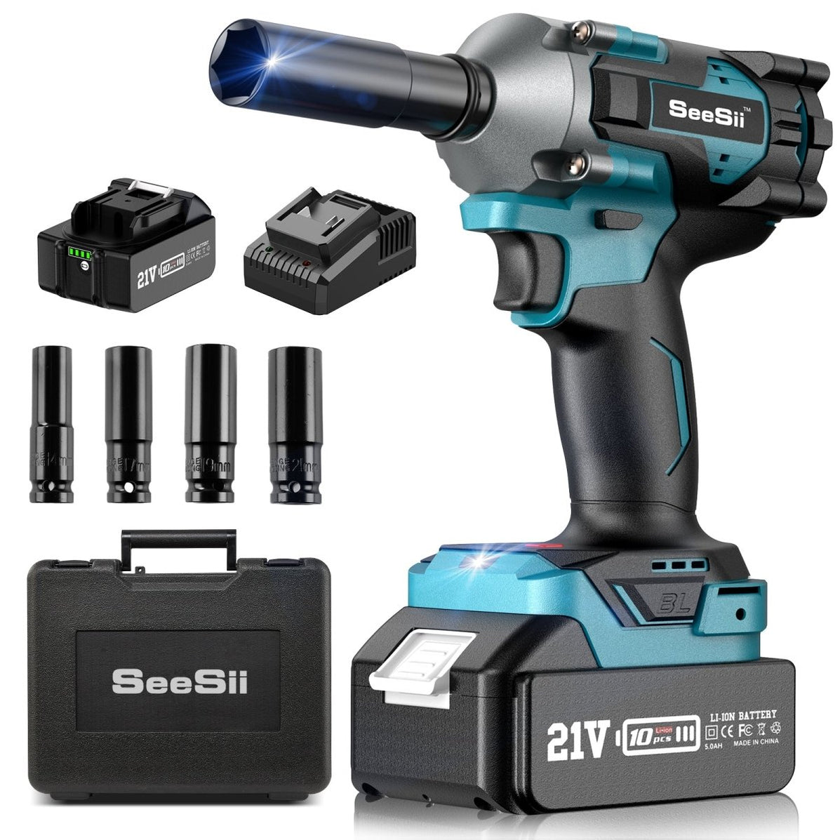 Seesii WH450 3/8" 450N.m Brushless Impact Wrench, 4.0Ah Battery — SeeSii