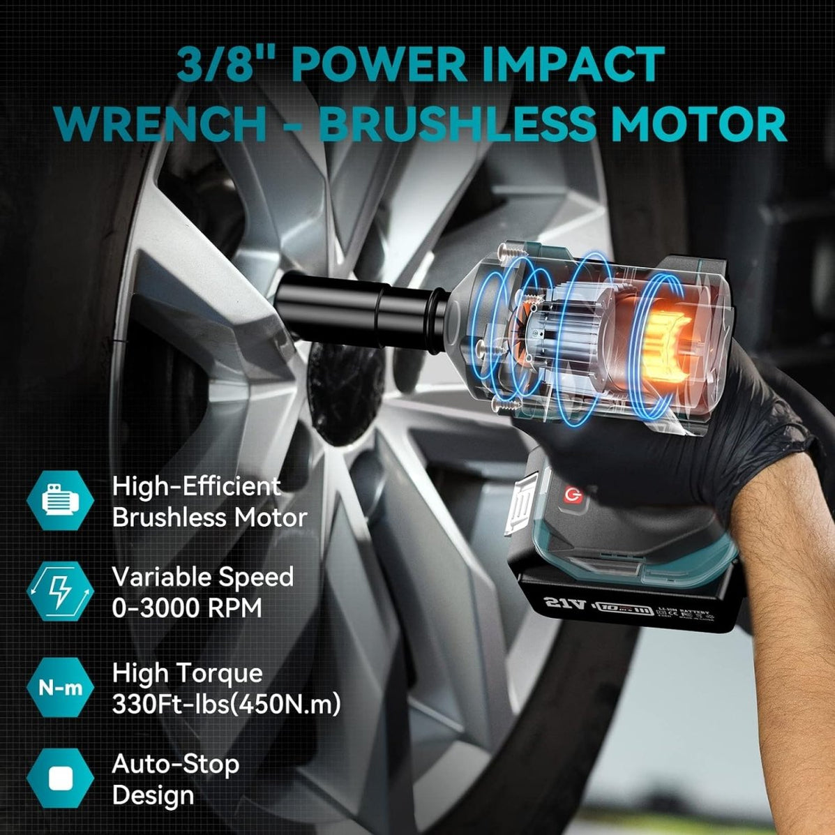 Seesii WH450 3/8" 450N.m Brushless Impact Wrench, 4.0Ah Battery — SeeSii