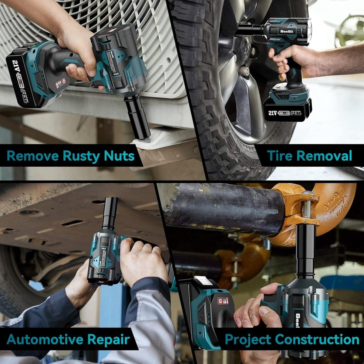 Seesii WH450 3/8" 450N.m Brushless Impact Wrench, 4.0Ah Battery — SeeSii